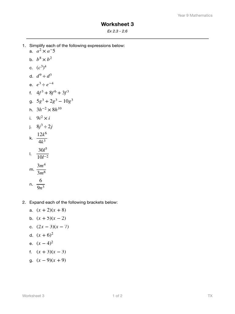 Worksheet 3 - Ex2.3 To 2.6 | PDF