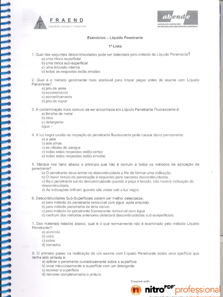 Exercicios LP - Fraend | PDF | Líquidos | Ultravioleta