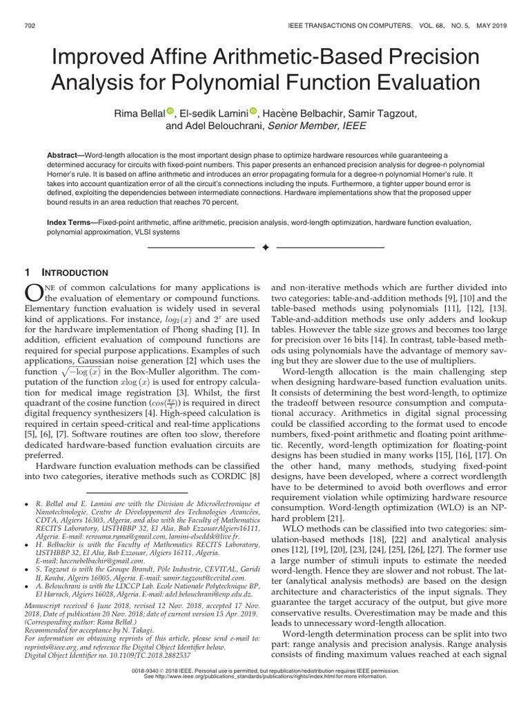 Improved Af Ne Arithmetic-Based Precision Analysis For Polynomial Function Evaluation | PDF