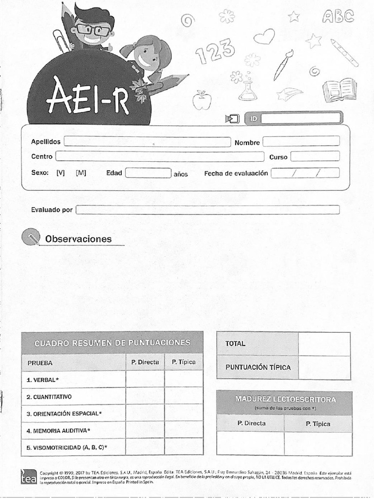 AEI Test de Aptitudes Escolares - Ficha | PDF