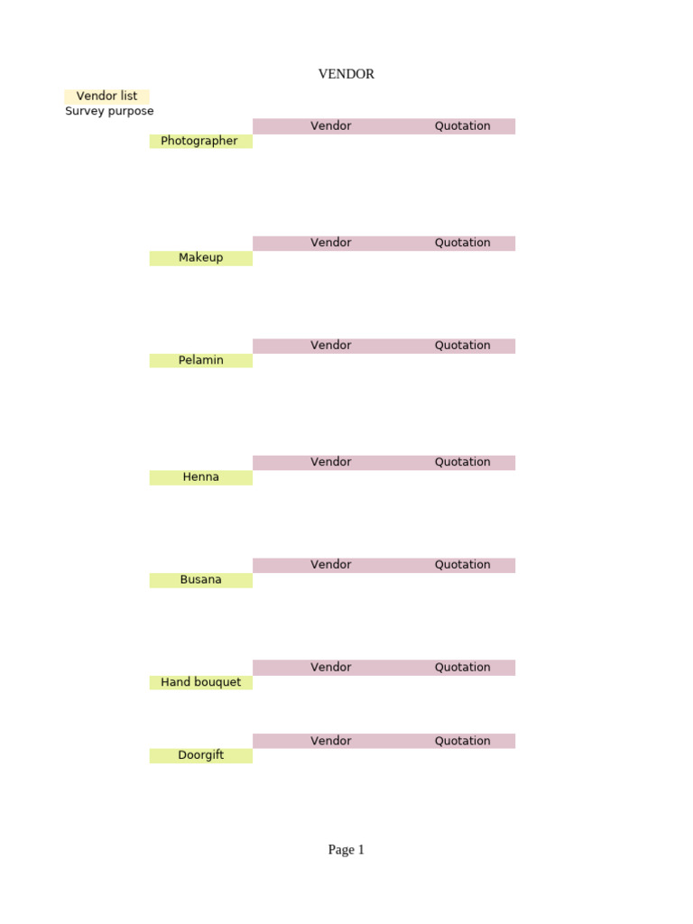 Vendor List Template | PDF