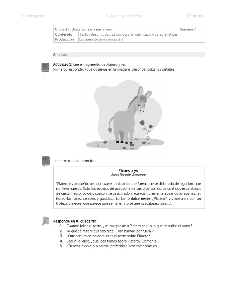 Guia Aprendizaje Estudiante Quinto Grado Lenguaje s7 BN | PDF