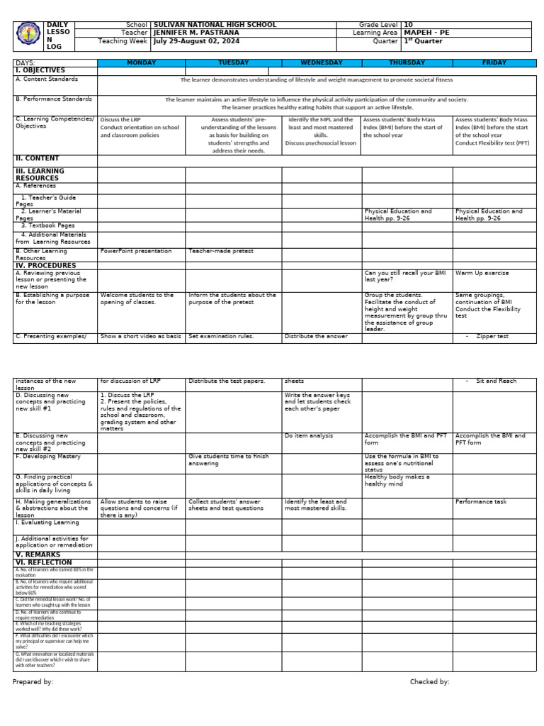 DLL Template MAPEH DEPT.2024 | PDF
