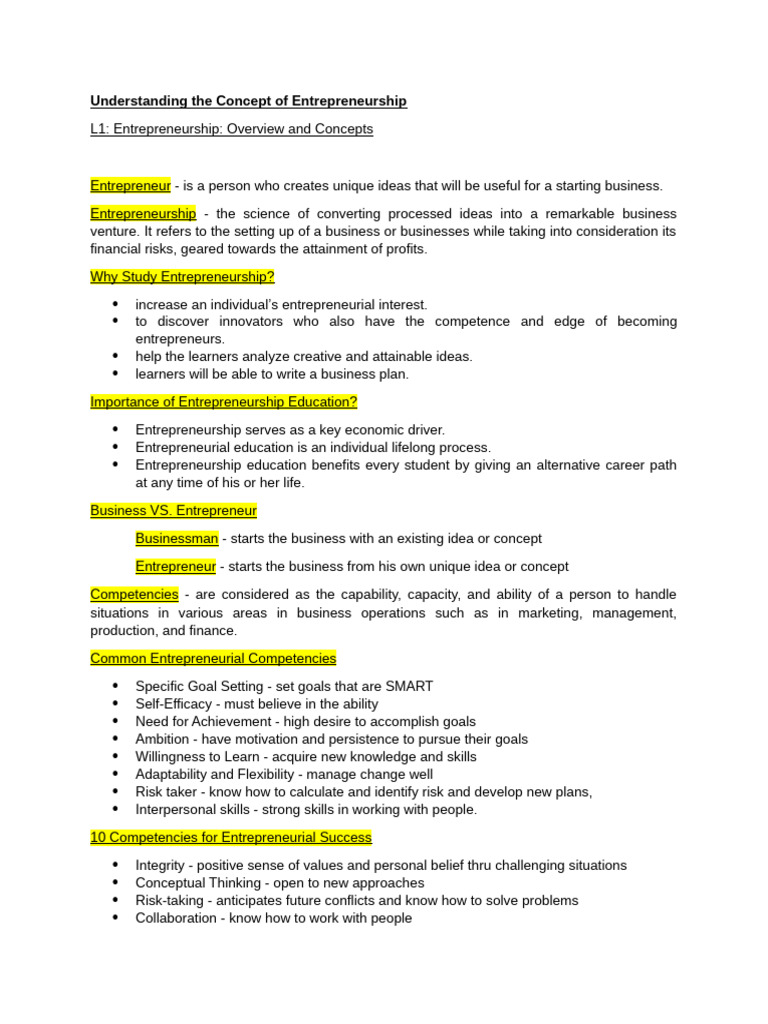 Understanding The Concept of Entrepreneurship | PDF