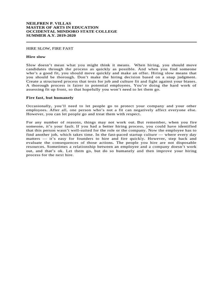 Hire Slow Fire Fast | PDF