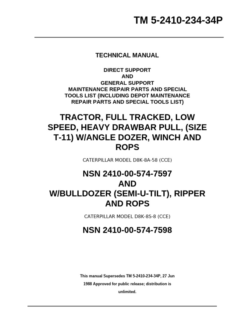 Dokumen - Tips Caterpillar d8k Tractor Serial 77v5006 Up Parts Catalog TM 5 2410 234 34p | PDF