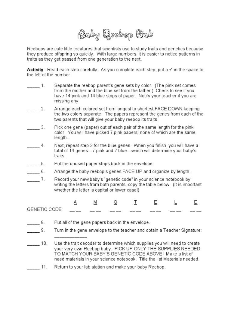 Baby Reebop Lab Update | PDF | Genetics | Parent