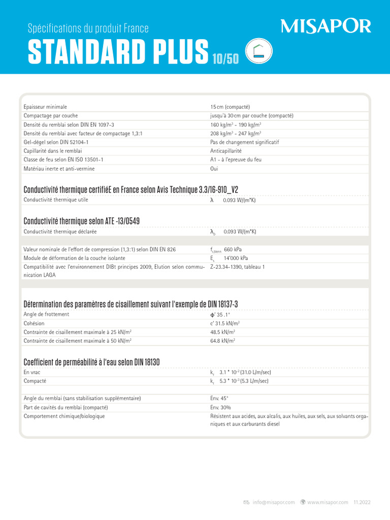 Fiche Technique MISAPOR Standard Plus 10 50 FR | PDF