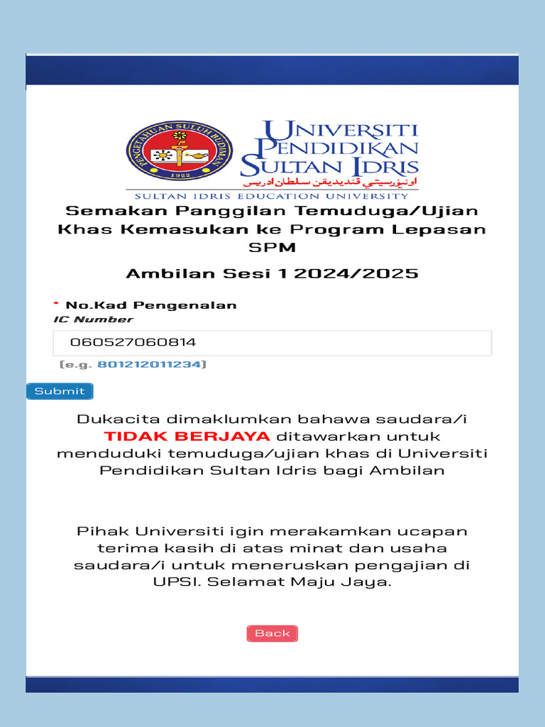 Online Admission Application UPSI | PDF