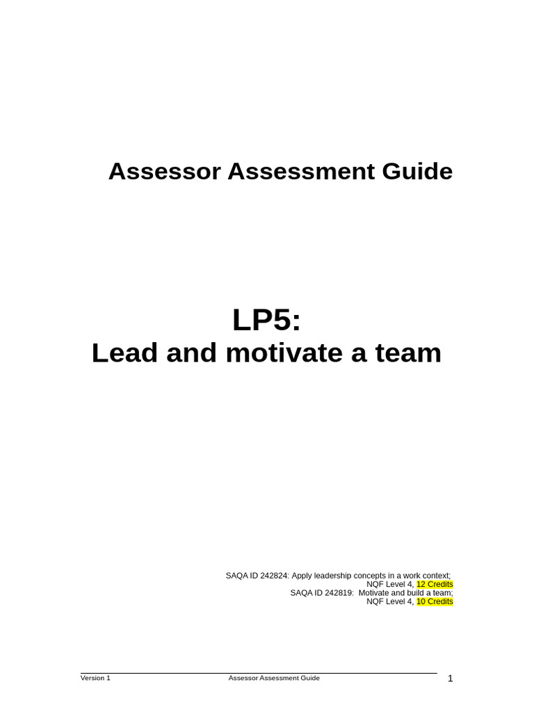 LP5 Assessor Assessment Guide With Memorandum | PDF