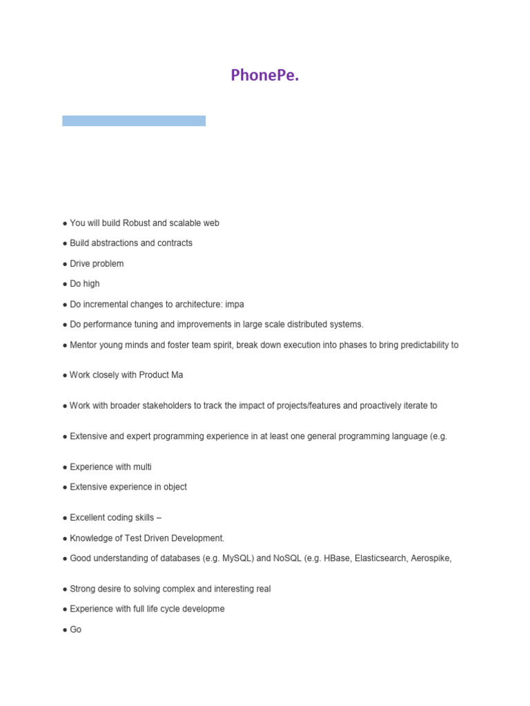 PhonePe - 5-7 Yrs Backend - JD | PDF