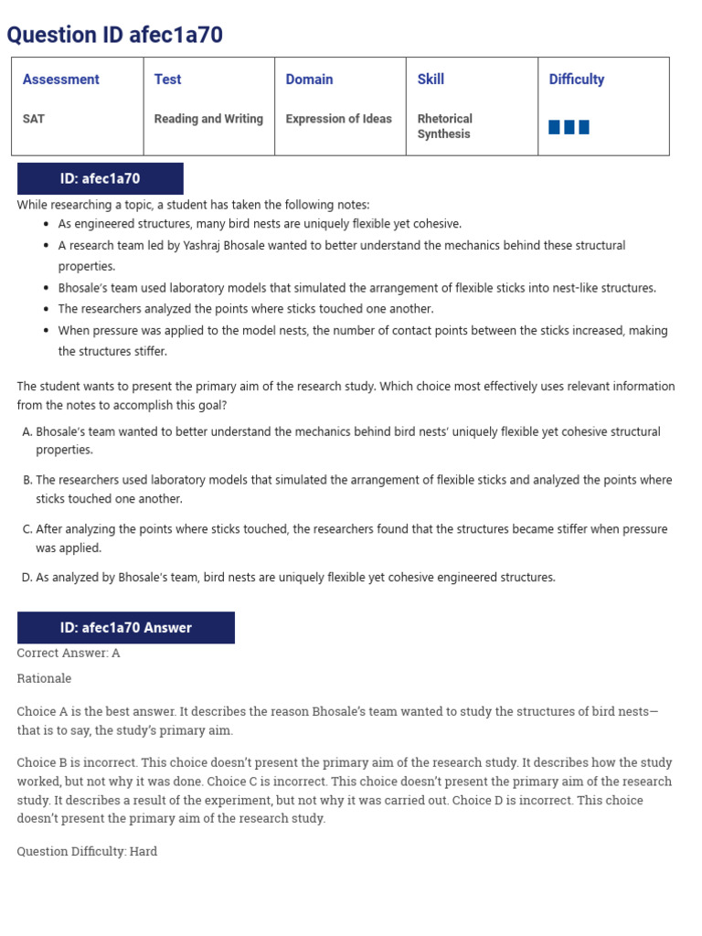 Rhetorical Synthesis - Hard - 25 Questions | PDF
