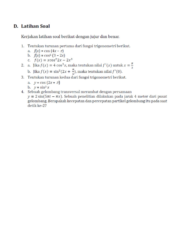 Latihan Soal Turunan Fungsi | PDF