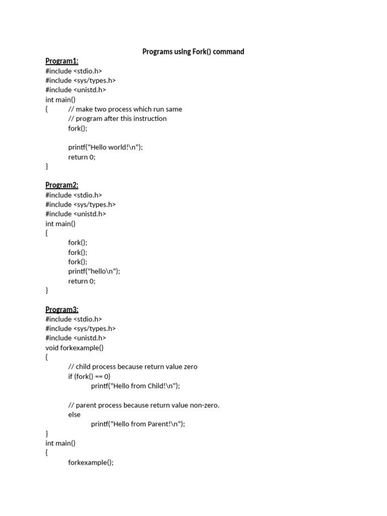 Programs Using Fork | PDF