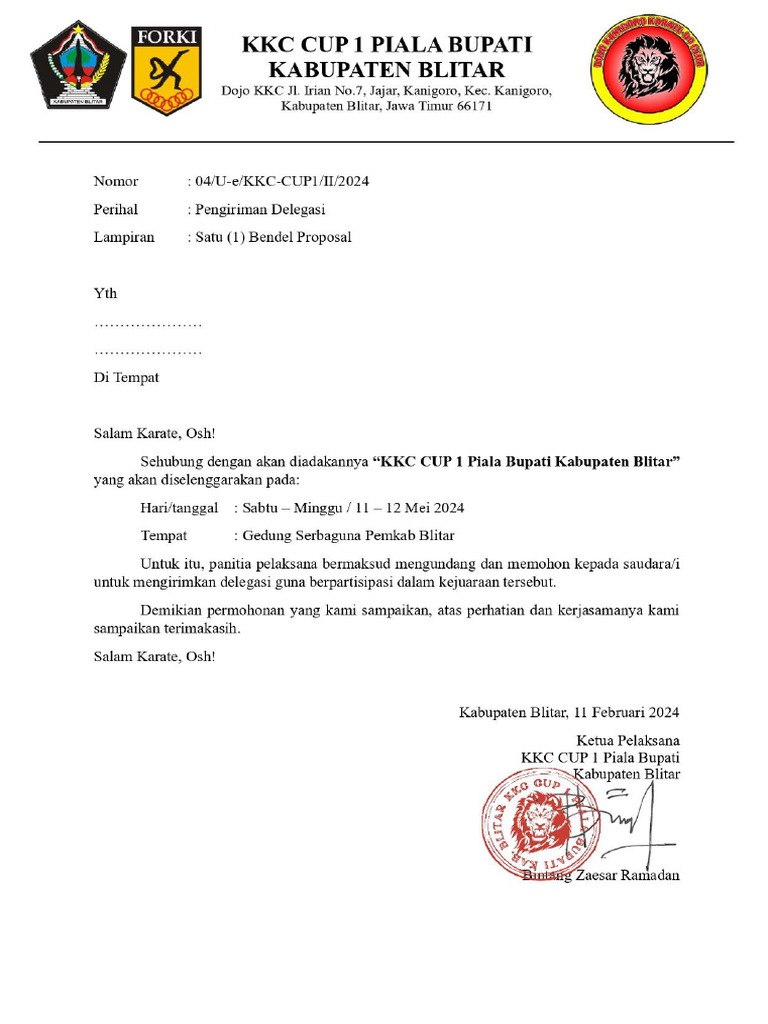 PROPOSAL KCC CUP I (Pake Undangan) | PDF