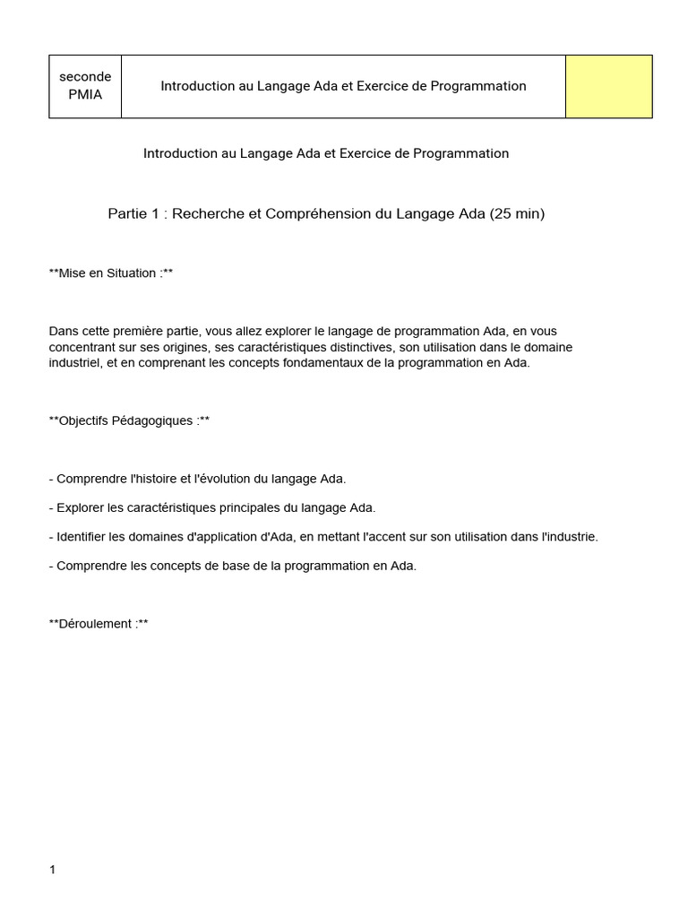 Introduction Au Langage Ada Et Exercice de Programmation | PDF