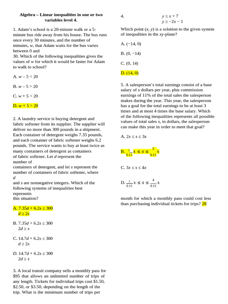 Linear Inequalities Level 4 | PDF