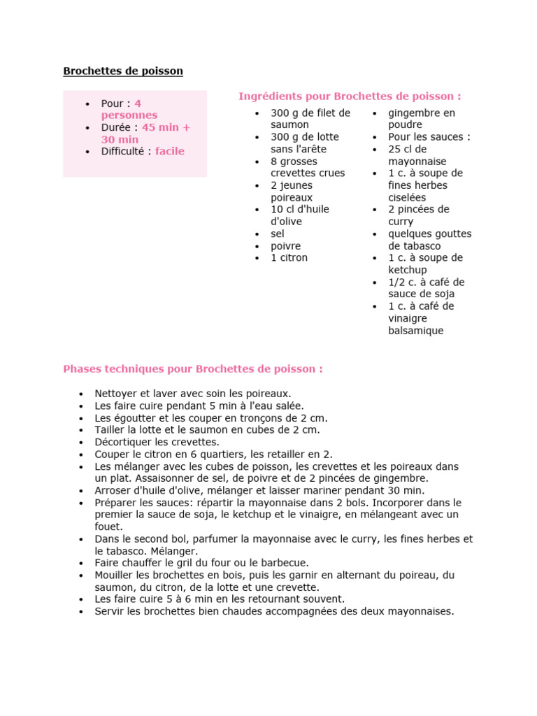 Brochettes de Poisson | PDF