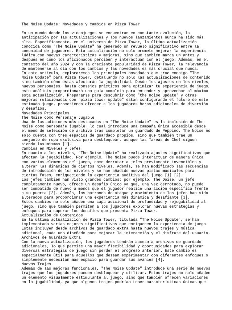 The Noise Update Novedades y Cambios | PDF