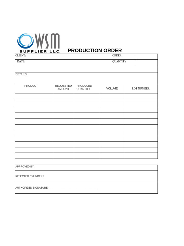 Production Order Template | PDF