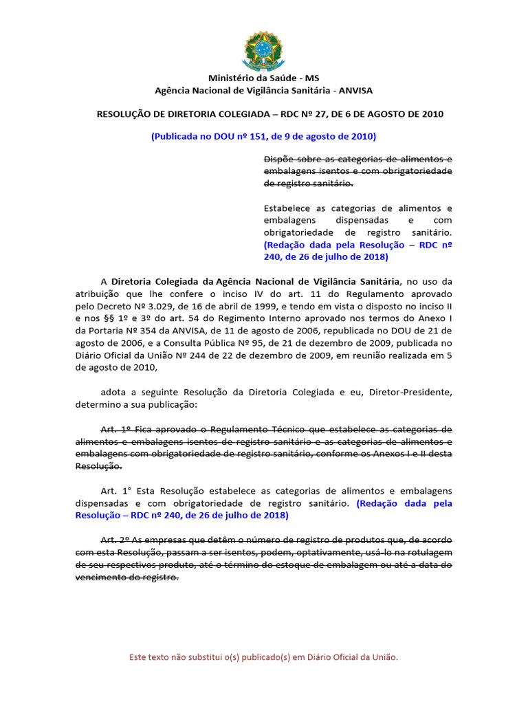 RDC 27/2010 | PDF | Self-Improvement