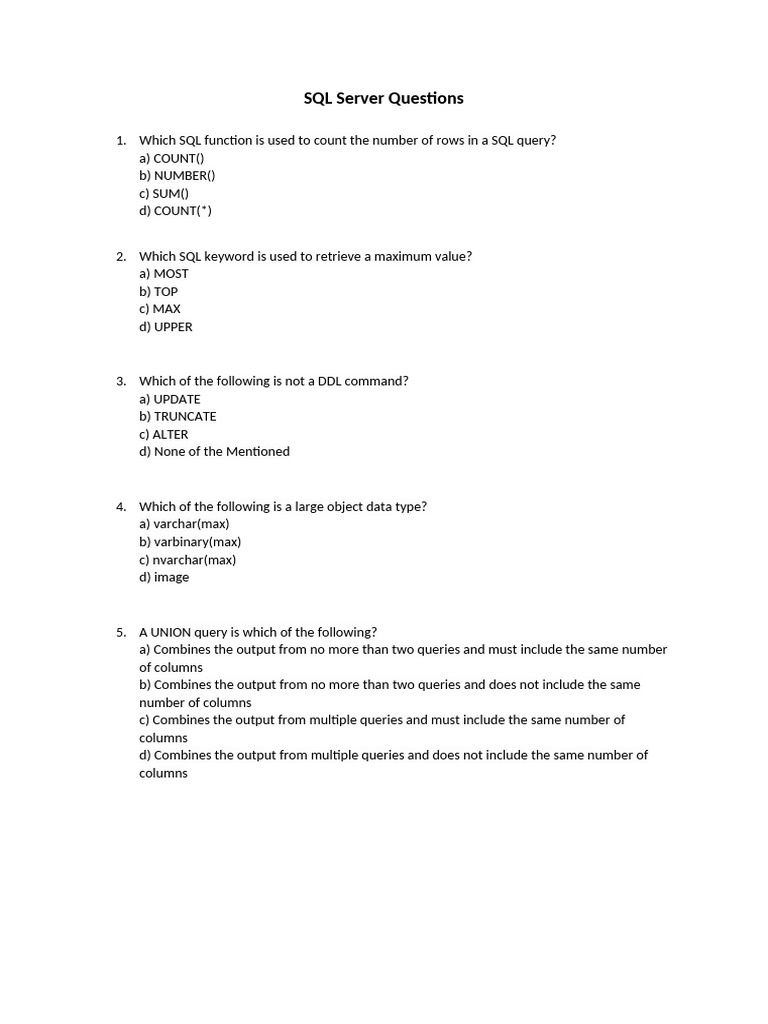 SQL Server Questions Without Answers | PDF SQL Server Questions Without Answers | PDF