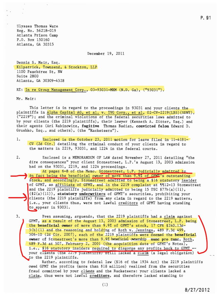 (9.4-1EX) Ex. 11-1 Re Ware's LTR KTS Dennis S. Meir, Esq, Civil Plaintiffs 03-93031 (BC NDGA ...