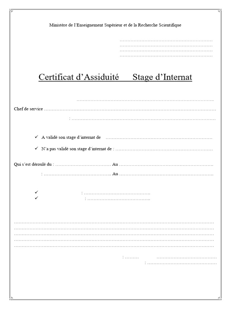 Certificat DAssiduit de Stage DInternat - PDF Filename UTF-8''Certificat DAssiduité de Stage ...