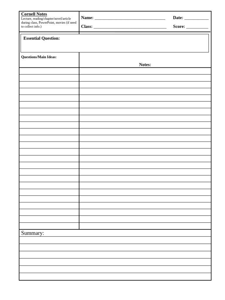 Cornell Notes | PDF
