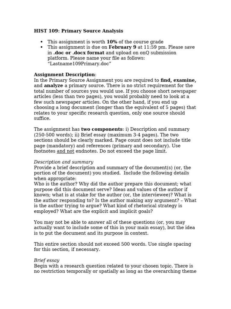 109 Primary Source Assignment | PDF