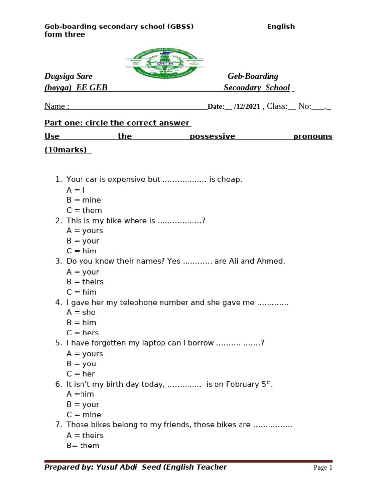 Form Three Exam | PDF