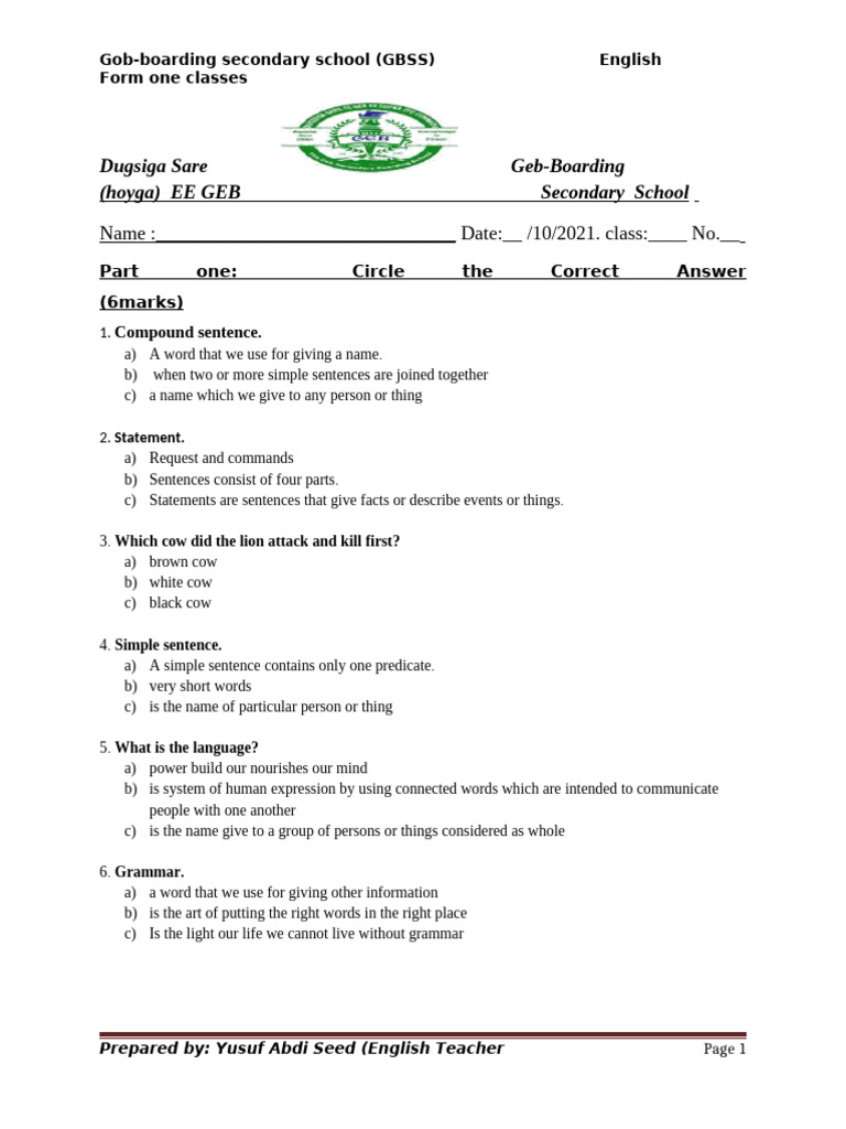 Yusuf Seed Classs 1 Pdf