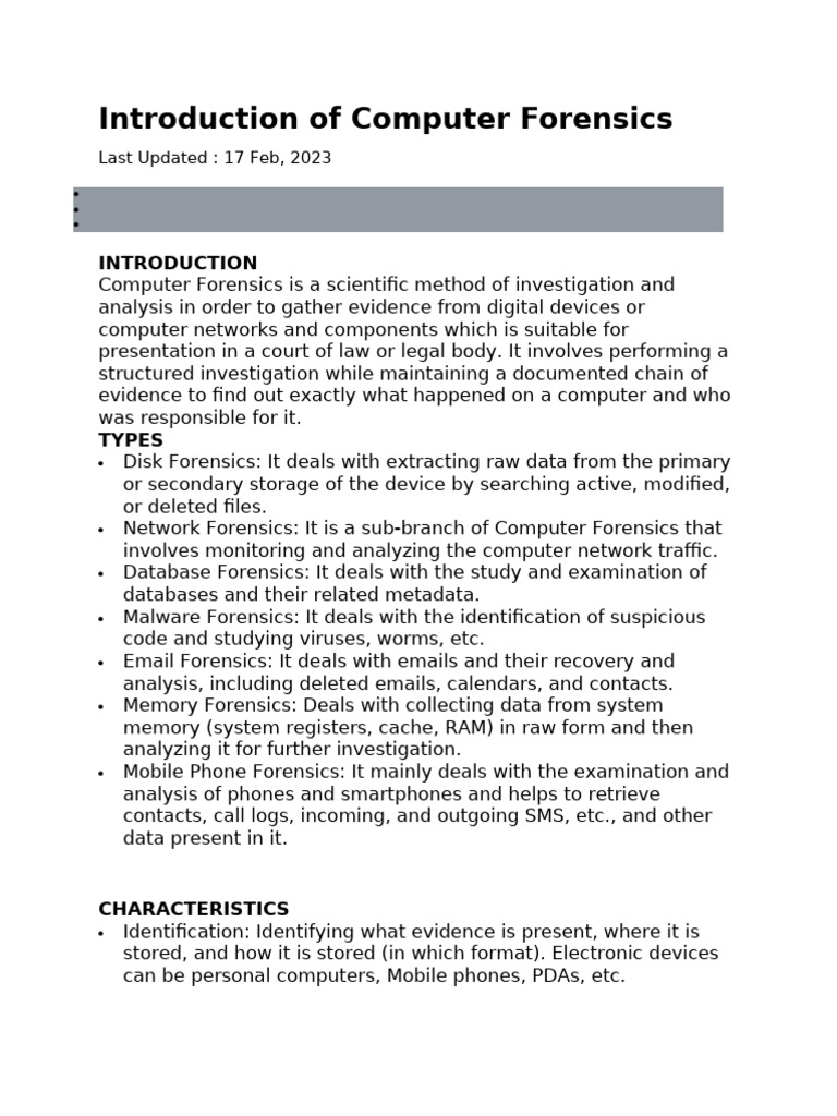 Introduction of Computer Forensics | PDF