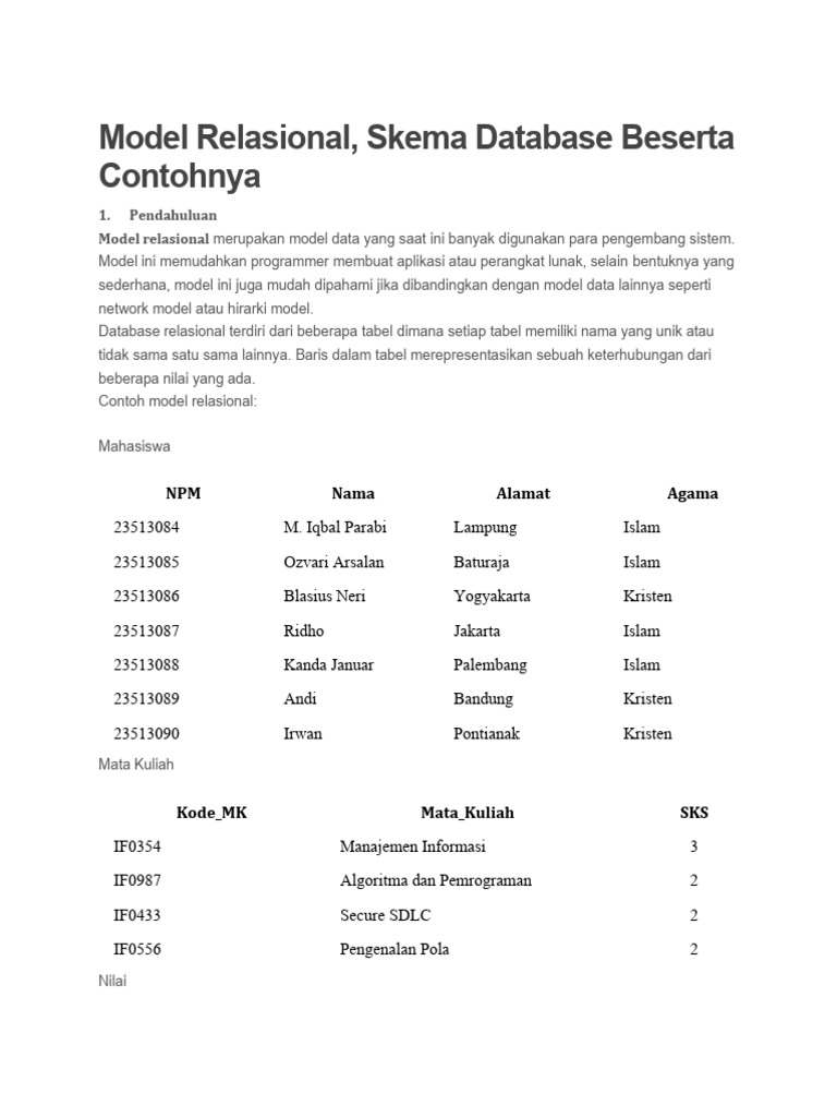 Model Relasional Dan Contoh | PDF