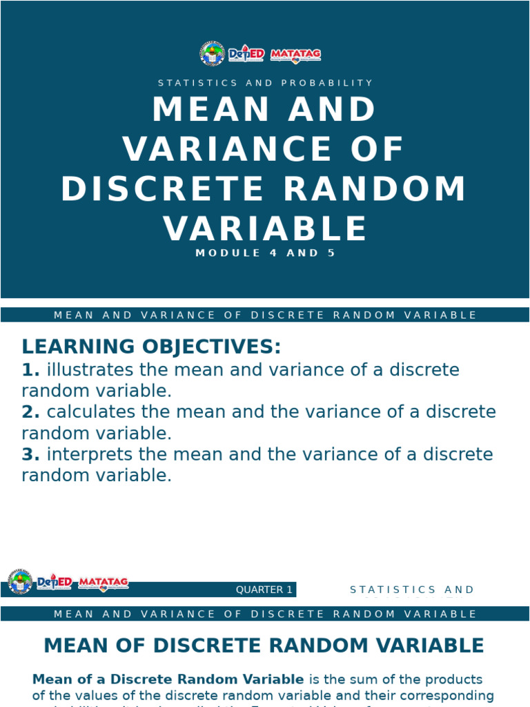 M4 5 Mean and Variance of Discrete Random Variable | PDF