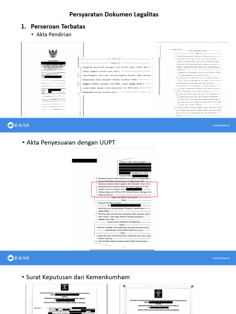 Persyaratan Dokumen Legalitas 1. Perseroan Terbatas: - Akta Pendirian | PDF