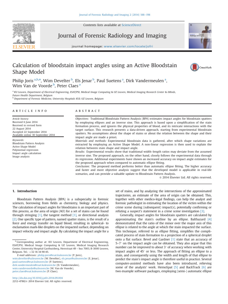 2014 JOFRI Calculation of Bloodstain Impact Angles | PDF | Principal ...