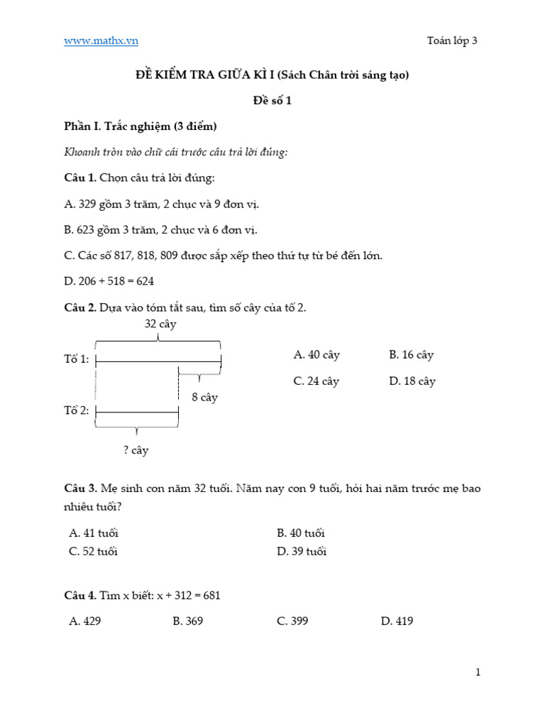 Đề Kiểm Tra Giữa Kì 1 - ctst - lớp 3 | PDF