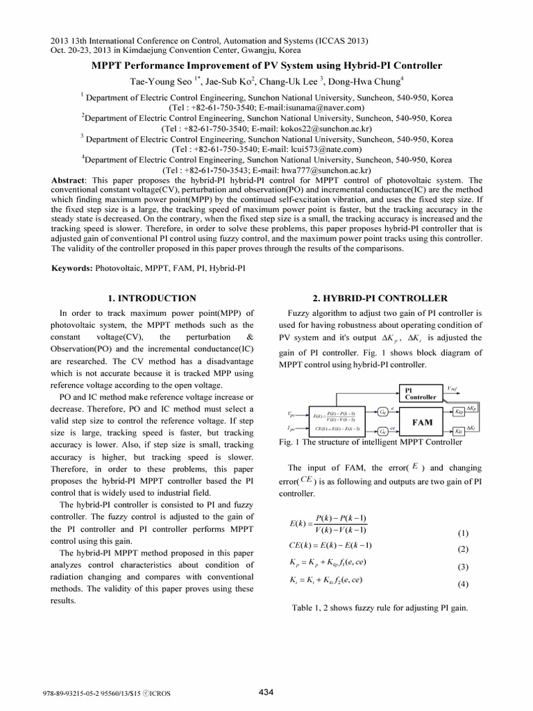 MPPT Performance Improvement of PV System Using hybrid-PI Controller | PDF