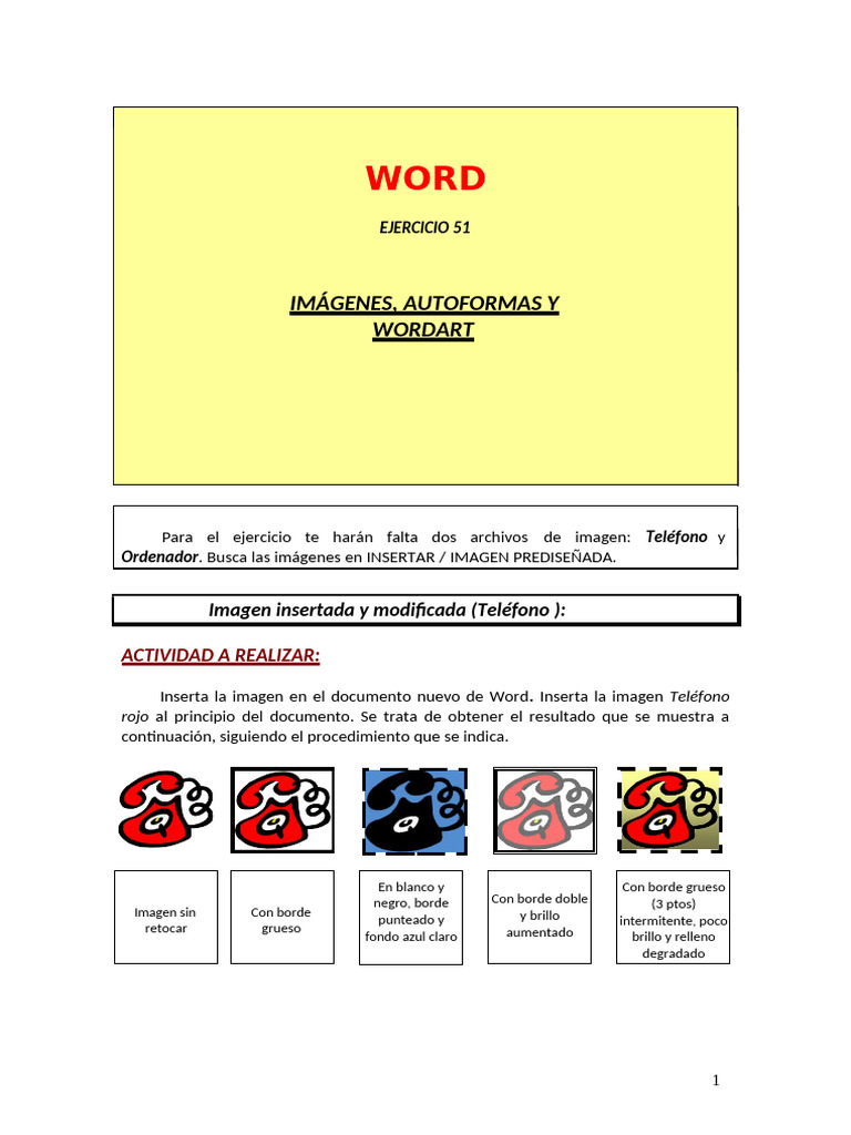 Ejercicio 51 Word Repaso Cuadros de Texto Imagenes Autoformas y Wordart ...
