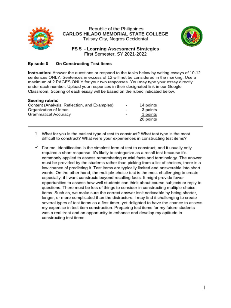 Episode 6 - On Constructing Test Items | PDF
