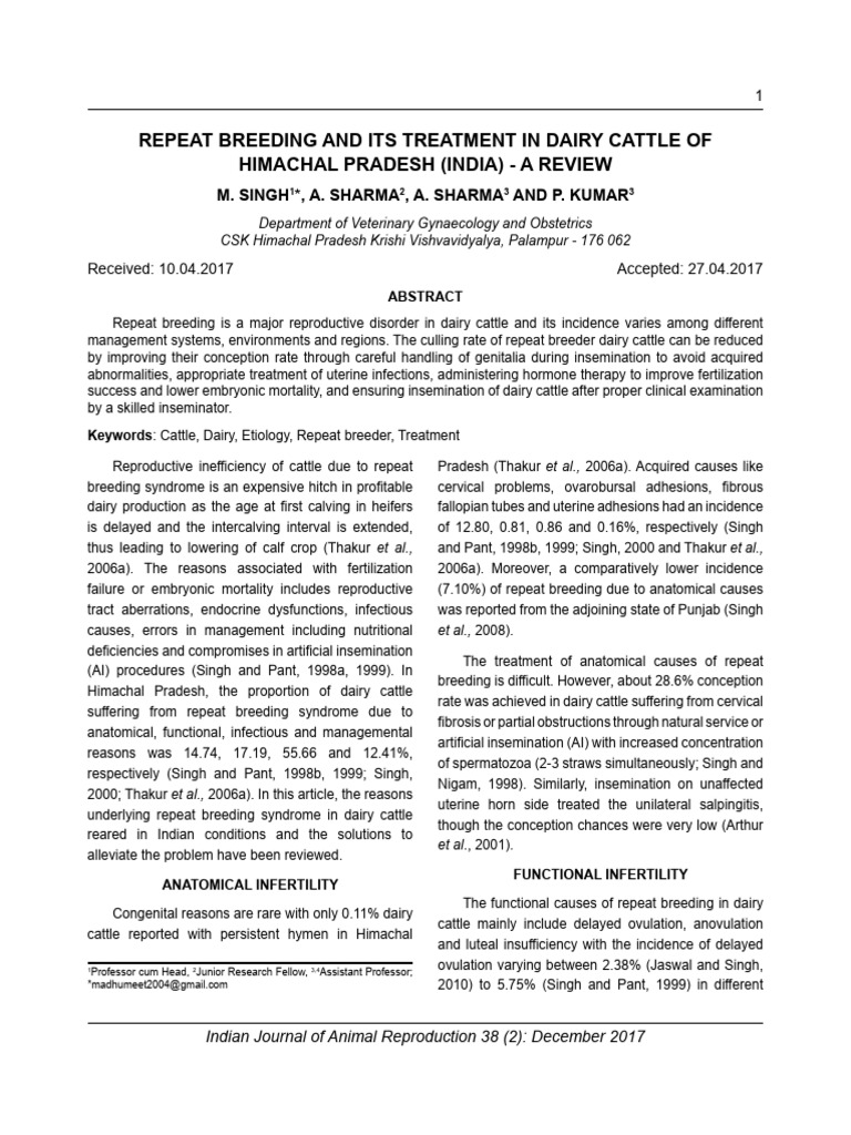 Repeat Breeding and Its Treatment | PDF | Cattle | Science & Mathematics