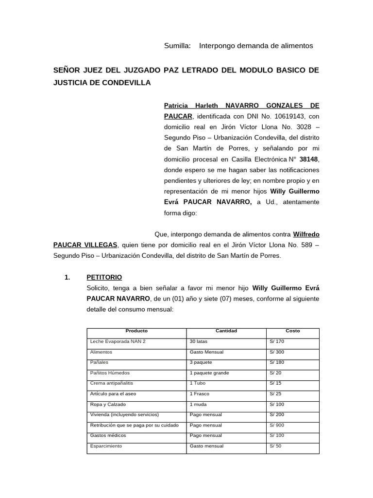 Demanda de Alimentos | PDF