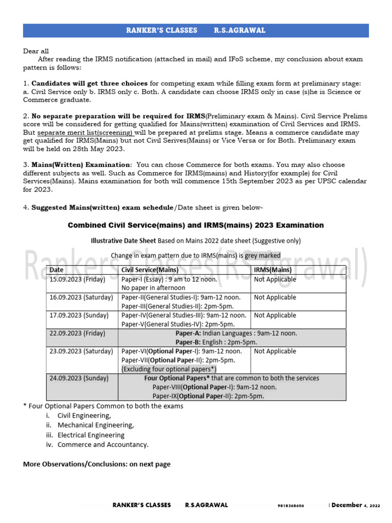 Suggested Date Sheet IRMS | PDF