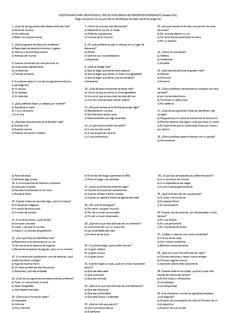 Test De Estilos De Aprendizaje Pnl Pdf