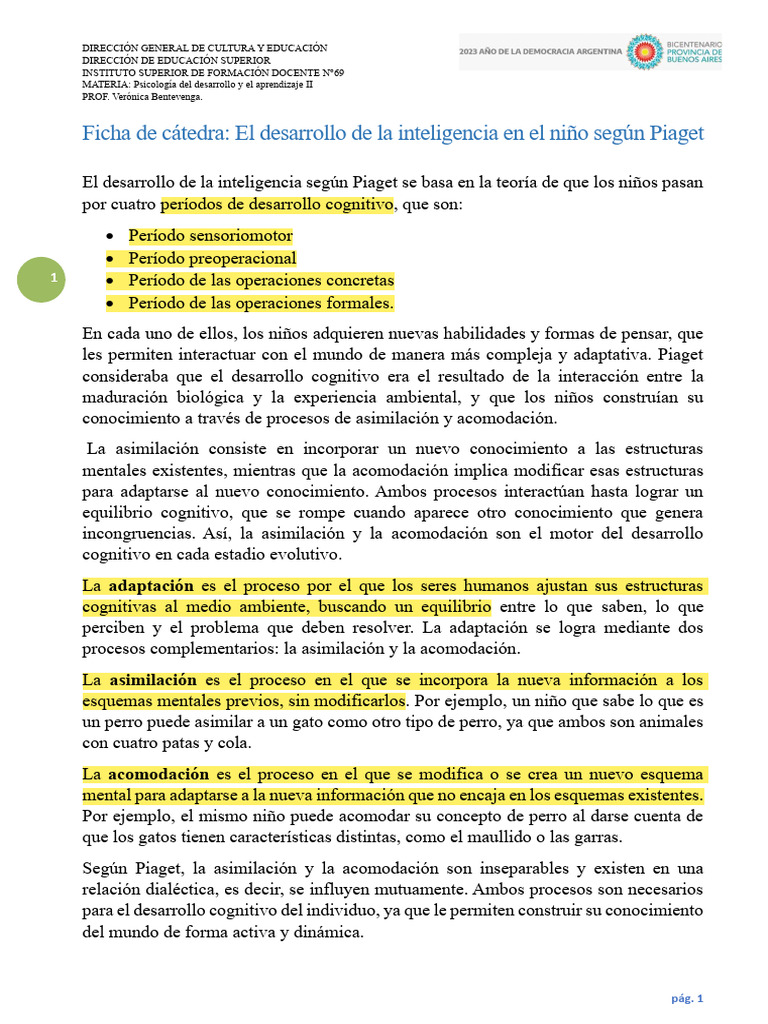 FICHA DE C TEDRA El Desarrollo de La Inteligencia en El Ni o Seg N ...