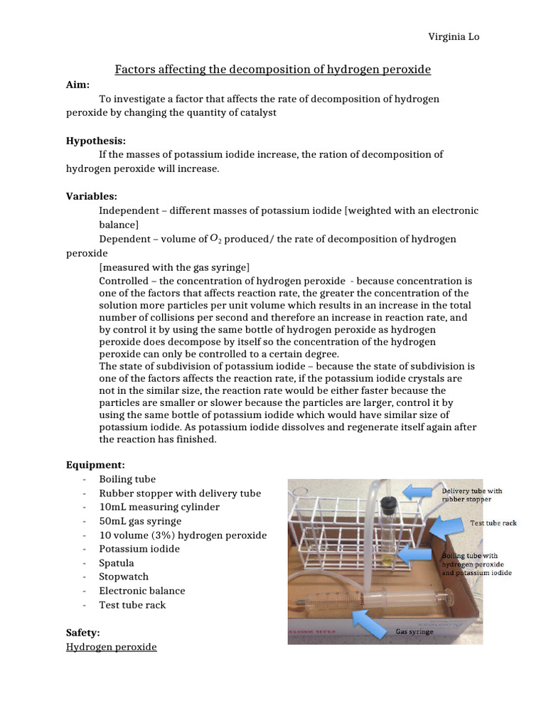 Factors Affecting The Decomposition of H | PDF | Chemical Reactions ...