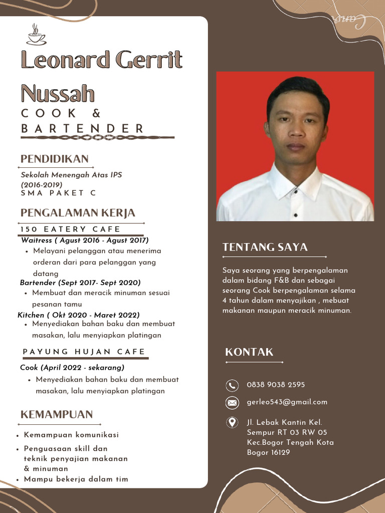 CV Resume Pekerjaan Professional Cook Leonard Gerrit Nussah | PDF