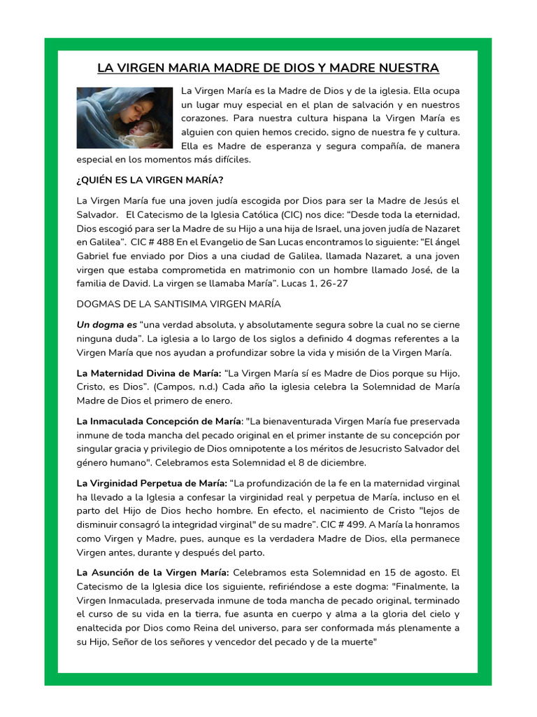 La Virgen Maria Madre de Dios y Madre Nuestra | PDF