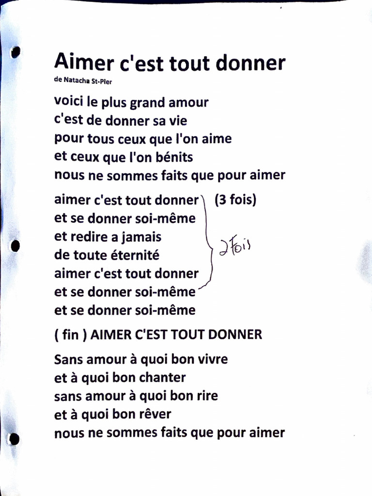 Aimer C'est Tout Donner, Texte | PDF